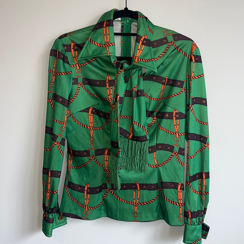 Vintage Chain Baroque Versace Print Blouse Size 8 Wom… - Gem